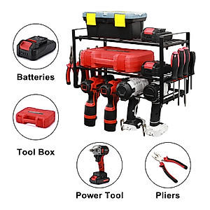 CASOMAN Heavy Duty Power Tool Organizer, Electric Drill Storage Rack, Drill Holder Wall Mount, Holds 5 Drills, for Garage, Home, Workshop