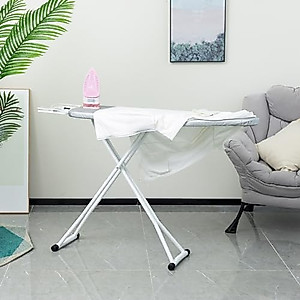 ALIMORDEN Space Saver Ironing Board 43" X 13" with Iron Frame Adjustable Height 28"-35" Easy Storage, Heat Resistant Silicone Tray, Padded Top Grey