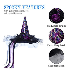 QinYing Purple Halloween Costume Witch Hats for Women Steeple Top with LED Lights for Party Purple