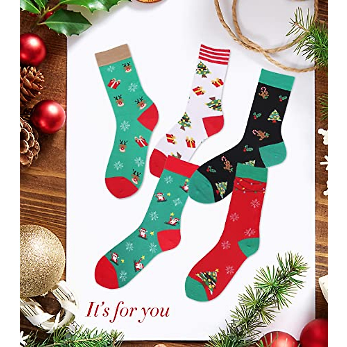 Velivn 6 Pairs Christmas Socks for Men Women Boys Girls, Funny Novelty Unisex Cozy Cotton Crew Socks Set for Xmas Holiday Gifts