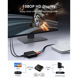 RCA to HDMI Converter, Wenter 1080P AV to HDMI Converter, Mini Composite CVBS Audio Video Adapter for VCR/VHS/Xbox/PS3/N64/Wii/Blue-Ray DVD Players, With RCA male cable /HDMI cable