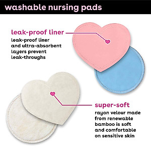 Bamboobies Nursing Pads, Ultra-Soft Velour, Reusable, Washable & Leak-Proof, 6 Regular and 6 Overnight Pads for Breastfeeding