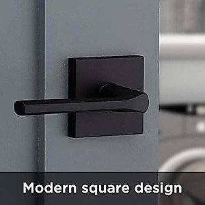 Kwikset 91540-034 Lisbon Door Handle Lever with Modern Contemporary Slim Square Design for Home Hallway or Closet Passage in Iron, Matte Black