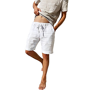 LVCBL Men's Linen Shorts Drawstring Waistband Lounge Shorts White XL