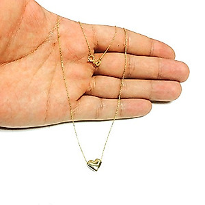 Jewelry Affairs 10K Real Gold Puffed Heart Pendant Necklace, 18" (Yellow Gold, 10K)