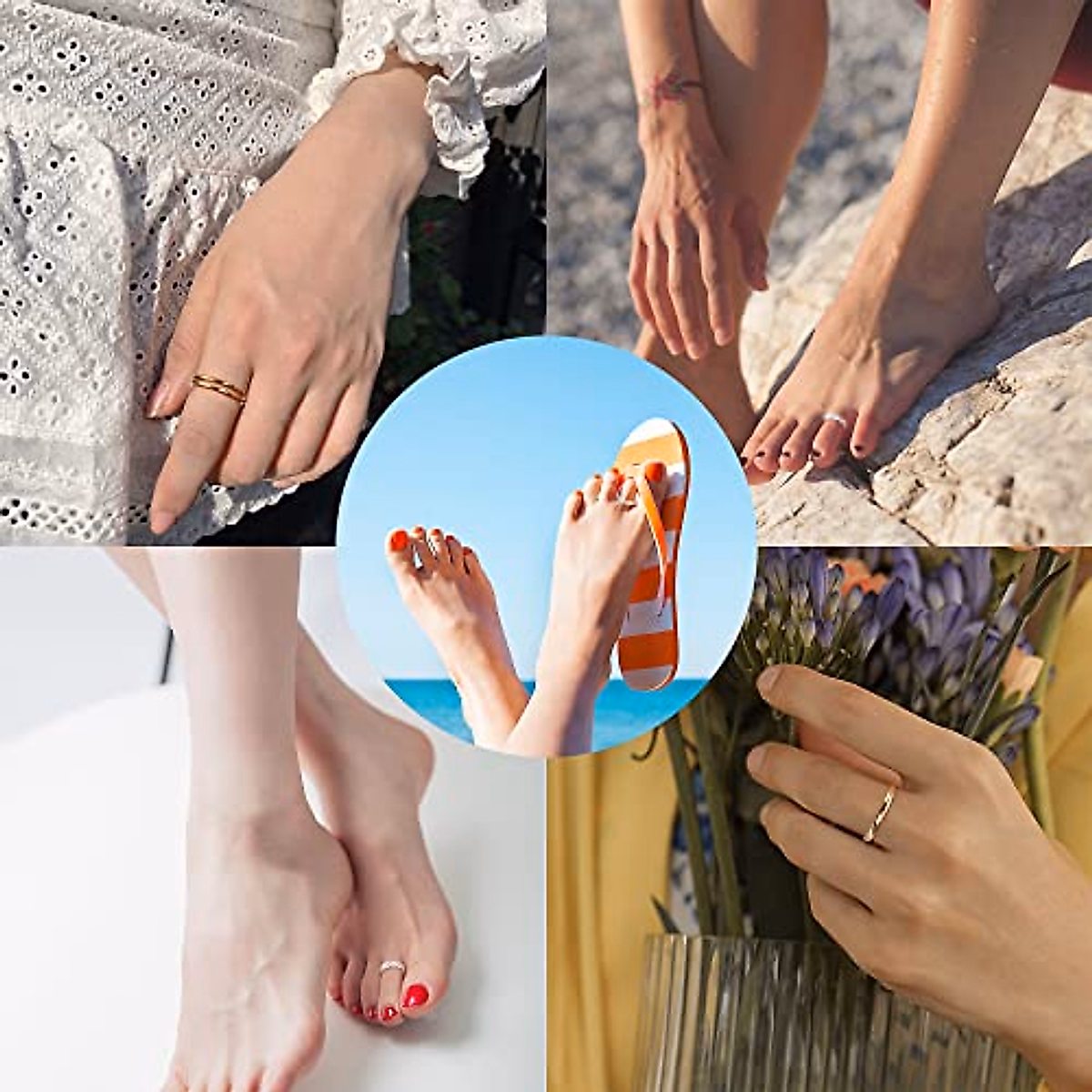 ADRAMATA 4 Pcs 925 Sterling Silver Toe Rings for Women Open Adjustable Band Rings Jewelry Set