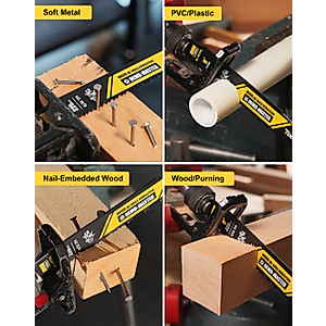 TOLESA 9 Inch 6/12 TPI Reciprocating Saw Blades for Wood and Nail-Embedded Wood Demolition, 5 Pack Bi-Metal Reciprocating Saw Blade for Fast & Smooth Cutting