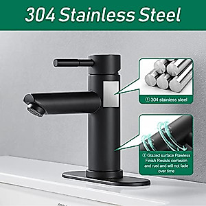 Black Bathroom Faucet Single Hole RV Bathroom Faucet Stainless Steel Bathroom Sink Faucet 1 Hole with 3 Hole Deck Plate，Water Supply Lines with cUPC Certification