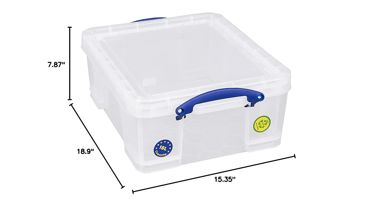 Really Useful 18L Storage Box - Clear, Stackable, Durable & Lightweight