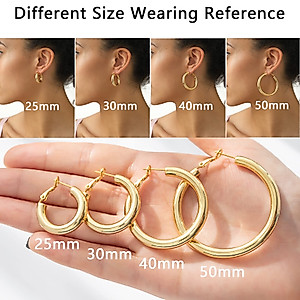 14k Gold Plated Thick Gold Hoop Earrings Lightweight Hollow Tube Earings for Women Hypoallergenic Chunky Gold Hoop Earrings 40mm
