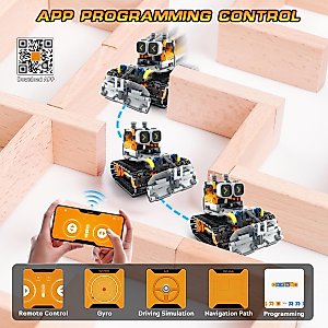 HOGOKIDS Changeable Expressions Robot Building Sets - 3 in 1 Remote & APP Supported Robotic Building Toy Having Sound Effect, Rechargeable RC Robot Birthday Present for Kids Age 6+ Boy & Girl (451PCS)