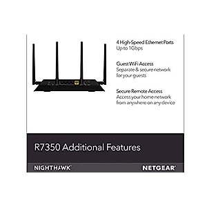 NETGEAR Nighthawk R7350 AC2400 Router: Fast Beamforming Wi-Fi for Gaming, 4K UHD Streaming. 2400Mbps, 2500 Sq Ft, QoS, Dual Core, 2.4 + 5GHz, 5 x GIGABIT + USB 3.0 Port, Smart WiFi Router R7350-NAS