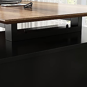 Homsee Home Office Computer Desk Corner Desk with 3 Drawers, 2 Shelves & 2 Doors, 55 Inch Large L-Shaped Study Writing Table with Storage Cabinet, Black & Brown (54.3”L x 40.9”W x 29.1”H)