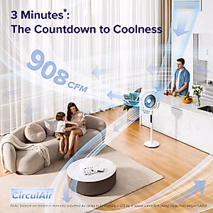 Levoit Standing Fan for Bedroom, 82ft CirculAir 120°Oscillating Fan, 20dB, 908CFM Ultra-High Airflow Floor Fan, DC Motor, 9 Speeds, 4 Modes, Remote Control, Sensor, 9H Timer, Pedestal & Tabletop