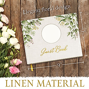 Elegant Guest Book with Linen Cover, Wedding Guest Book Capture Cherished Memories of Your Special Day, Memory Book with Place for Photo on The Cover, 120 Thick Papers with Stickers Messages