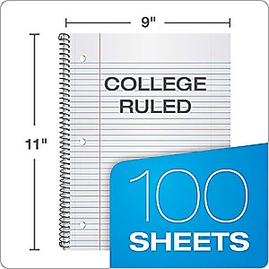 Oxford Spiral Notebook 3 Pack, 1 Subject, College Rule, Durable Plastic Covers, Strong Coil, 1 Pocket, 8.5 x 11, 100 Sheets, Blue, Red, Green (89801)