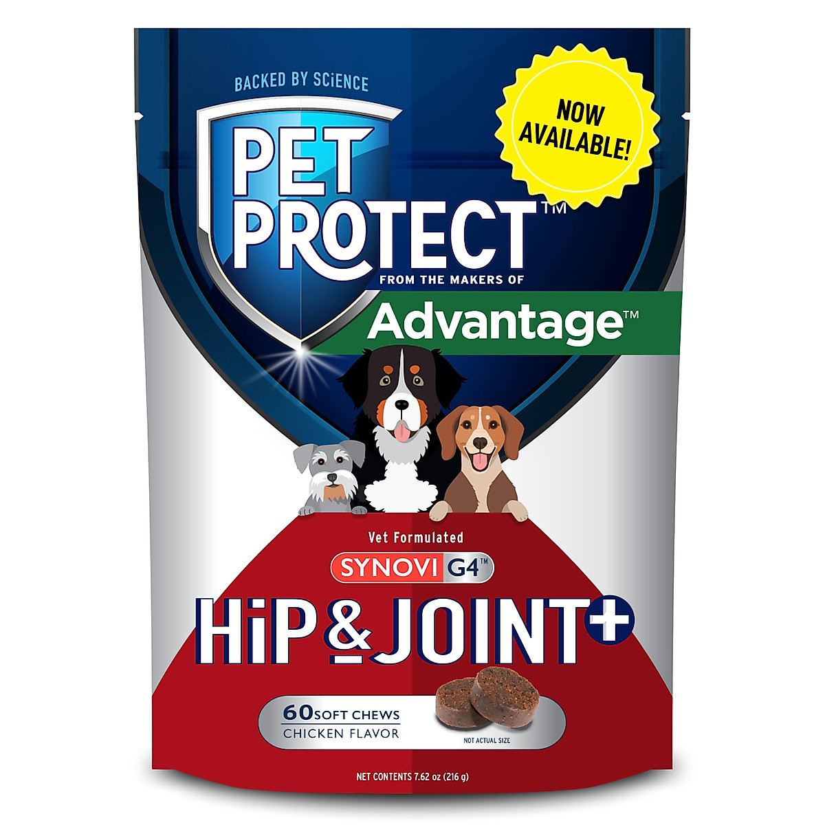 Pet Protect from The Makers of Advantage Vet-Formulated Hip & Joint+ Supplement for Dogs | 60 Chews