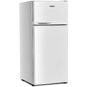 ReunionG, White 2-Door Compact Refrigerator, Counter Fridge with Large 3.4 cu. ft. Capacity, Freezer Unit with Removable Glass Shelves and Adjustable Legs for Kitchen, Dorm, Apartment and Office