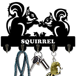 KingLive Squirrel Wall Mounted Key Rack, Key Hooks Wall Hanger Home Room Decor for Children, with 5 Sturdy Key Hooks for Front Door, Entryway, Hallway, Farmhouse