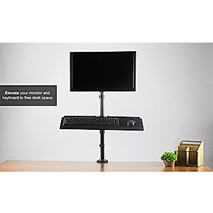 VIVO Sit-Stand Height Adjustable Pneumatic Spring Arm Keyboard Tray Desk Mount for 1 Screen up to 32 inches STAND-SIT1B