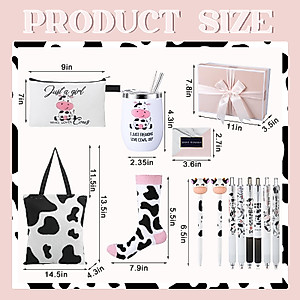 Aliceset 66 Pcs Cow Gift Set Cow Stuff Cow Tote Bags Cosmetic Purse 20 oz Stainless Steel Cow Print Tumbler Cute Cow Socks Keychain Stickers Box Cow Pen for Graduation Teachers Gifts Cow Lover Gifts