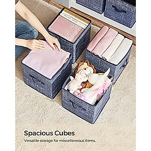 SONGMICS Storage Cubes, 11-Inch Non-Woven Fabric Bins with Double Handles, Set of 6, Closet Organizers for Shelves, Foldable, for Clothes, Misty Blue UROB026I01