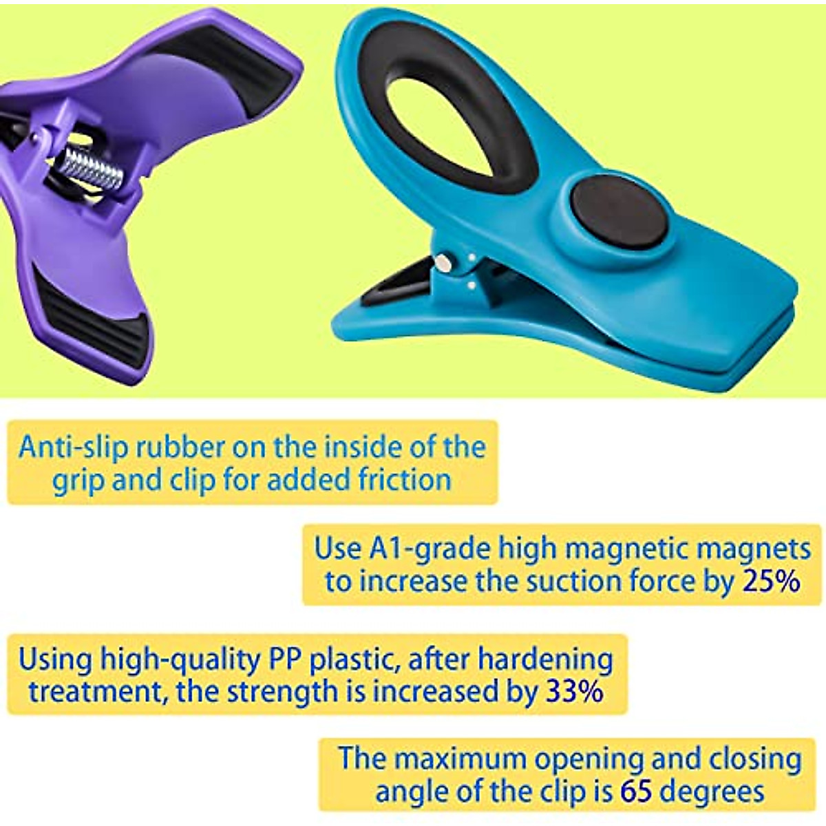 MotBach 16 Pieces Chip Clips, Multi-Color Food Bag Clips, Magnetic Clips, Chip Bag Clips, Food Clips, Fun Fridge Clips for Food Storage