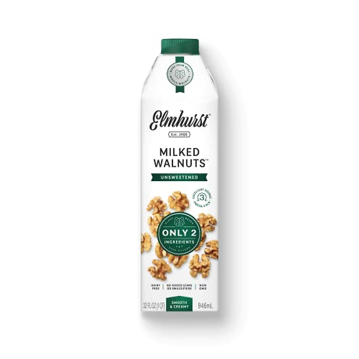 Elmhurst 1925 Milked Walnuts Unsweetened Walnut Milk, Dairy Free, Vegan, 32 Ounce (Pack of 6)