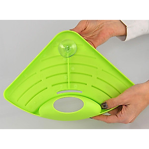 HOME-X Sponge Holder Kitchen Decor, Triangle Sink Corner Shelf - Storage Rack Suction Cup Holder Organizer for Dish Cloth Sponge Soap Cleaning Brush (Green)