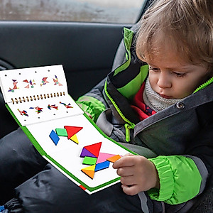 USATDD Travel Tangram Puzzle With 2 Set, Magnetic Pattern Blocks Road Trip Games Educational Jigsaw Challenge Books For Kid Adult Brain Teasers With 368 Solution Montessori Travel Toys For Kids In Car