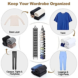 PITCH + PULSE Legging Storage Organizer, 24 Roll Independent Clear Compartments Hanging Closet Organizers and Storage for Clothes, Foldable Space Saving Bags