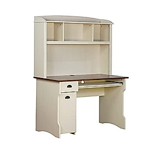 Saint Birch Modern Wood Writing Desk with Hutch in Maple/Antique White