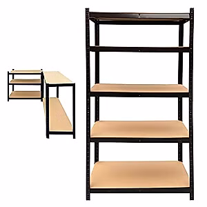 Bowoshen Storage Shelves 5-Tier 77in Height Garage Shelving Unit Rack Metal Shelf Heavy Duty 386lb Load per Tier, Adjustable Utility Shelves for Garage, Warehouse, Living Room, Office (77" Black)