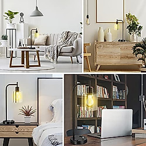 Upgraded Table Lamp, Fully Stepless Dimmable Desk Lamp with 2 USB Charging Ports and 2 AC Power Outlets, Modern Bedside Lamp with Glass Shade for Bedroom, Living Room, Office (Bulb Included)