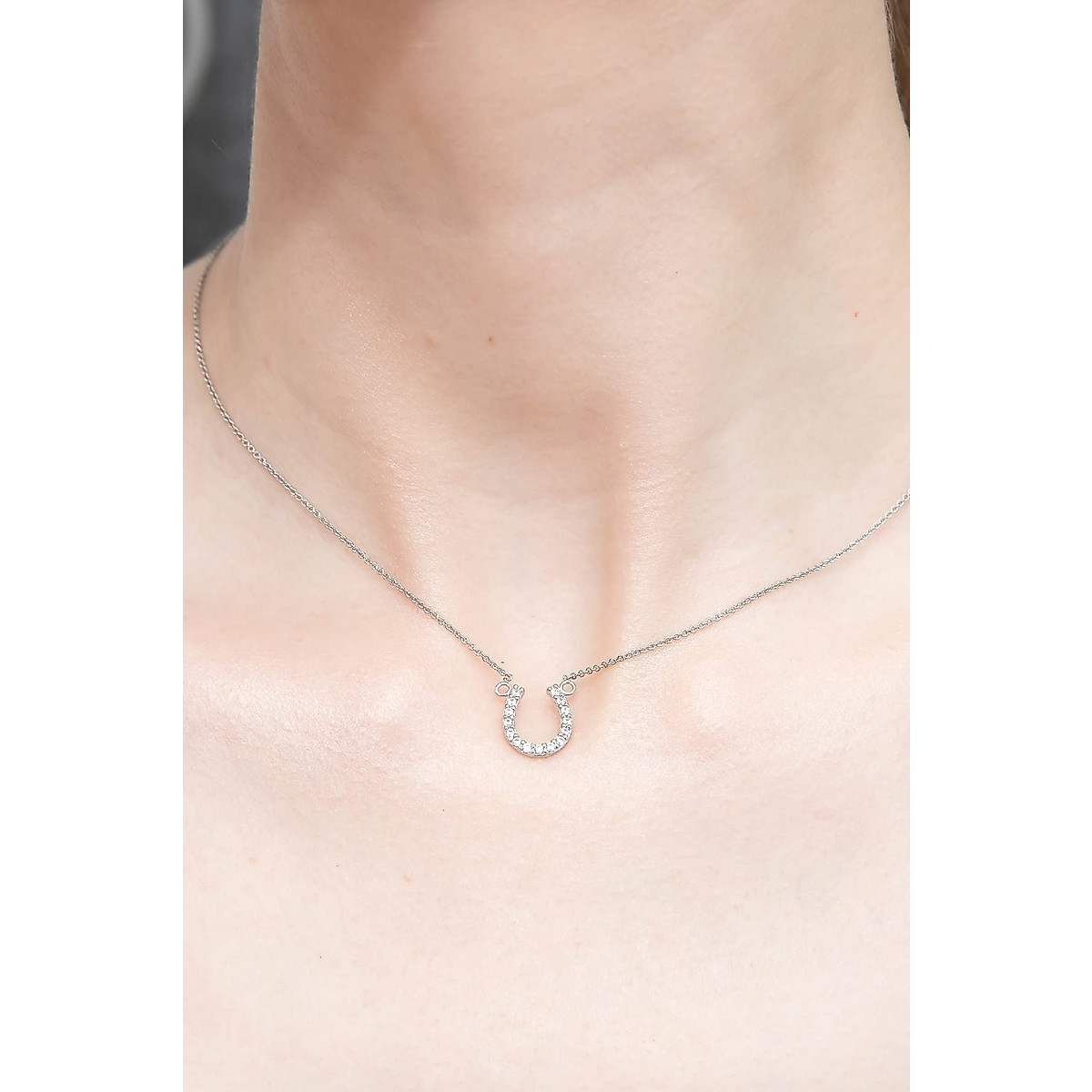 B. BRILLIANT Sterling Silver Necklace for Women Cubic Zirconia Horseshoe Necklaces for Stacking Holiday Birthday