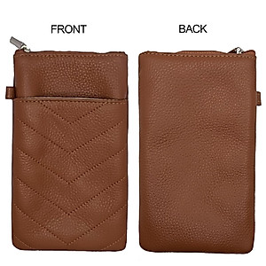 Double Eyeglasses Pouch with Zipper Closure,Soft Genuine Leather Sunglass Organizer Pouch,Portable Eyeglasses Case