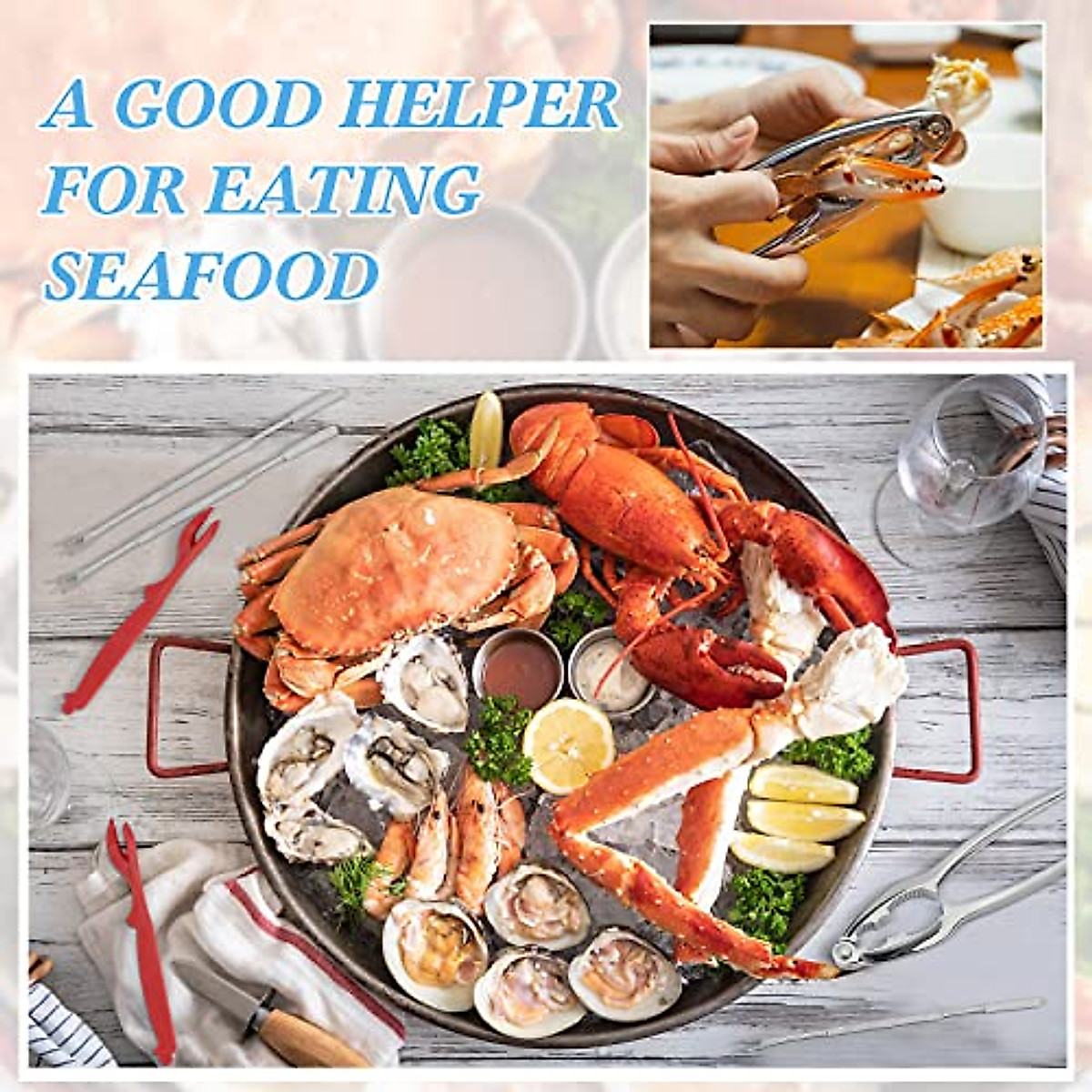 Zhehao 61 Pcs Seafood Tools Set includes 20 Crab Crackers, 20 Lobster Shellers, 20 Crab Leg Forks and 1 Storage Bag, Nut Cracker Set for Home Kitchen Party Tools