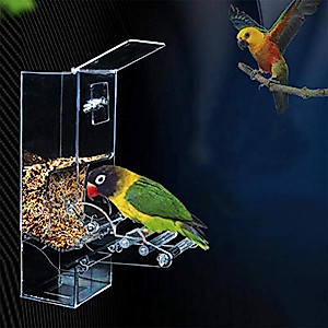 POPETPOP Parakeet Feeder No Mess-Automatic Bird Feeder No Split for Cage,Heavty Acrylic Feeder Station for Macaw African Greys Budgies Cockatiels Conure Lovebird