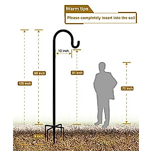 Derkniel Shepherd Hook 108 Inch Tall Heavy-Duty Metal Garden Hanging Pole Stake for Bird Feeder Pole Plant Baskets, Black (2 Pack)