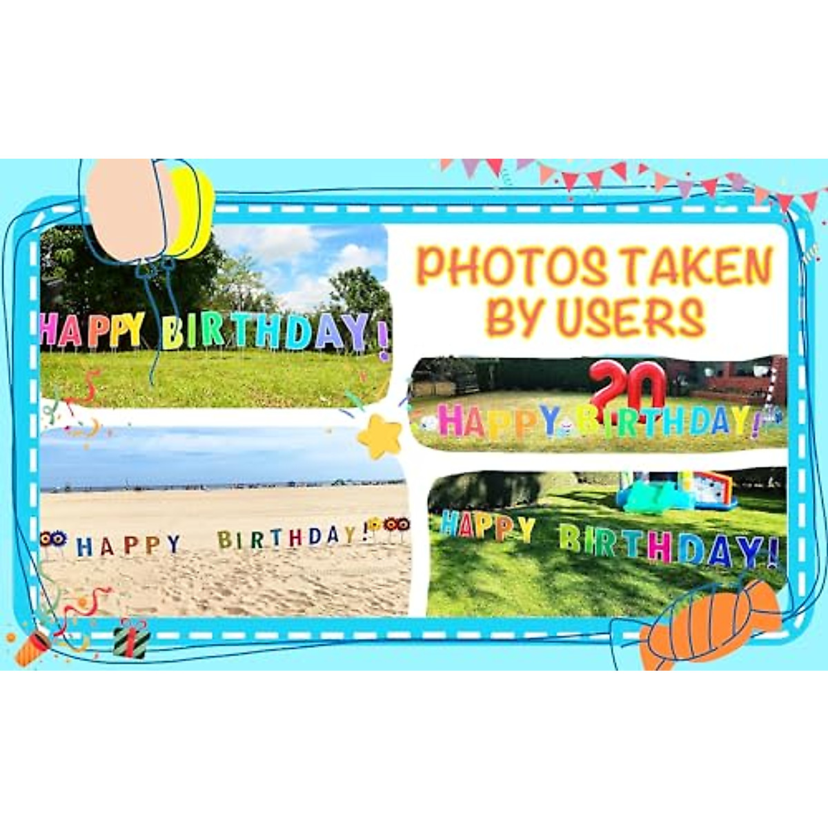 Happy Birthday Yard Sign with Stakes, Personalized Age Signs with 20 Number Stickers, Bright Rainbow Color, 15" Big Size