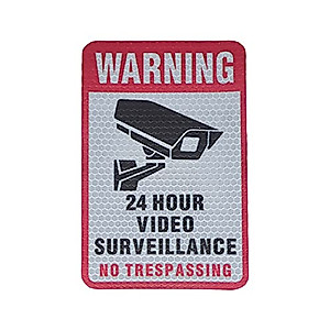 5 Pieces 24 Hours Video Recording Surveillance No Trespassing Sign Sticker. Self Adhesive 5.9 X 4 Inch, It Is Made of Reflective Film,Printed With UV Ink,Waterproof and Sunscreen, Not Fade.