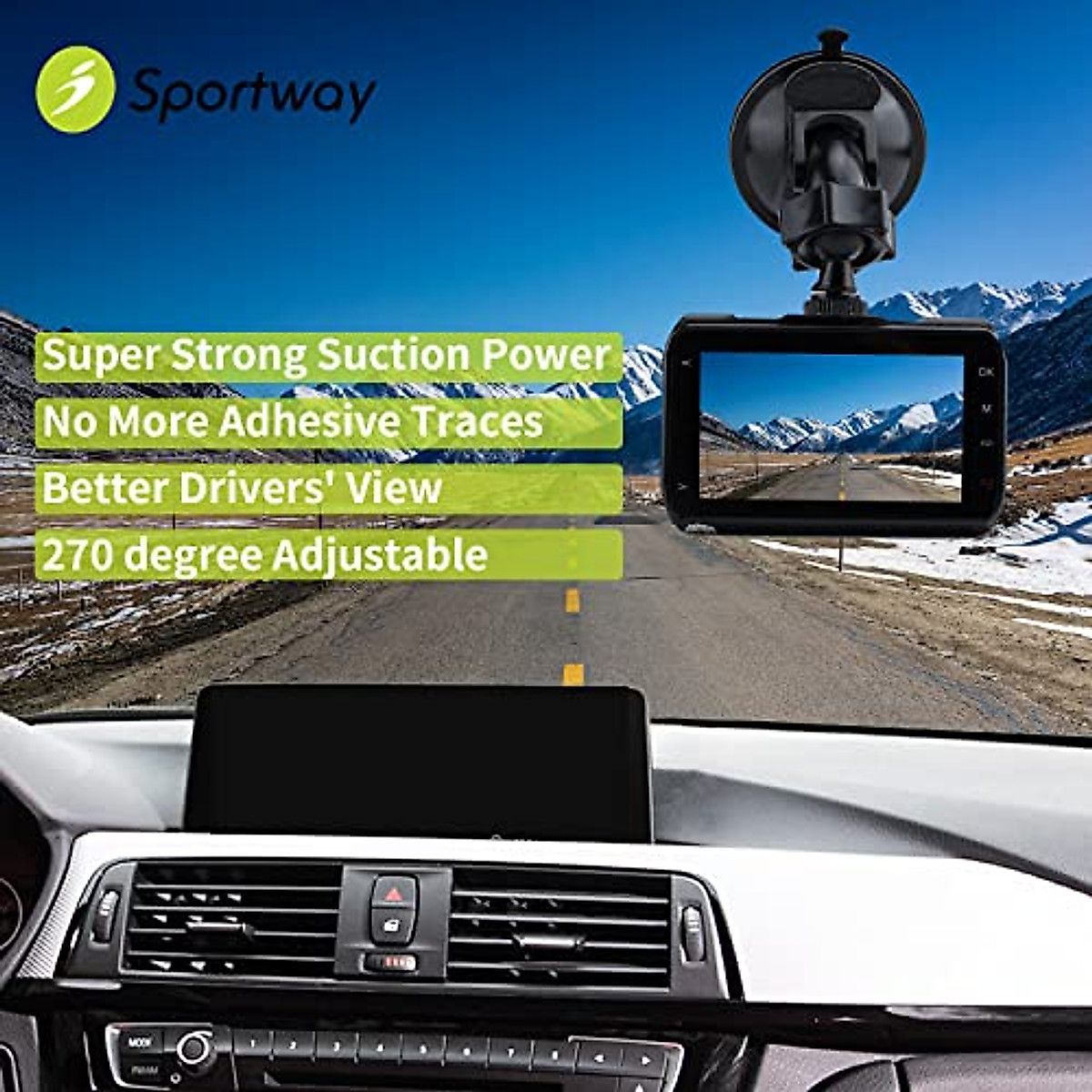 Sportway Dash Cam Mount, S10 Pro Suction Cup Dash Camera Mount Holder with 10+pcs Joints for Rove APEMAN CHORTAU Roav Nexar iiwey REXING Z-Edge Old Shark YI 98% Car Dash Cameras