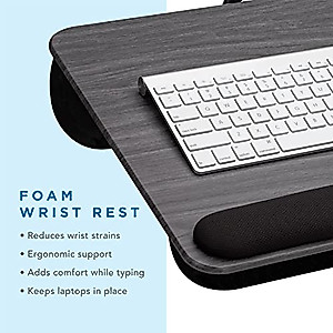 LapGear Home Office Pro Lap Desk with Wrist Rest, Mouse Pad, and Phone Holder - Gray Woodgrain - Fits up to 15.6 Inch Laptops - Style No. 91595