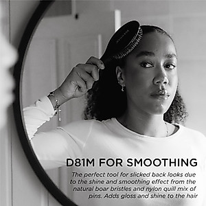 Denman Style and Shine Hair Brush for Slick Back Looks and Adding Glossy Shine to Hair with Soft Nylon Quill Boar Bristles for Sleek Smoothing, Detangling and Styling – Black, D81M