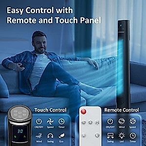Tower Fan - 48" Oscillating Tower Fan, Bladeless Tower Fan w/ Remote & 12H Timer, Portable Standing Fan, 3 Modes, LED Display, Quiet Cooling, 70° oscillating Fan, Cooling Fans for Bedroom Home Office