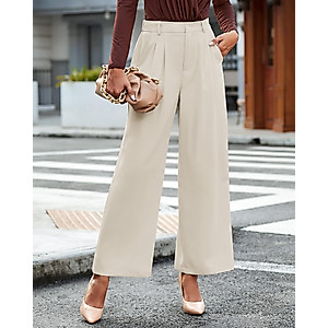 GRAPENT Fall Women's Stretchy Work Pants - White High Waisted Palazzo Slacks - Size 8, 10