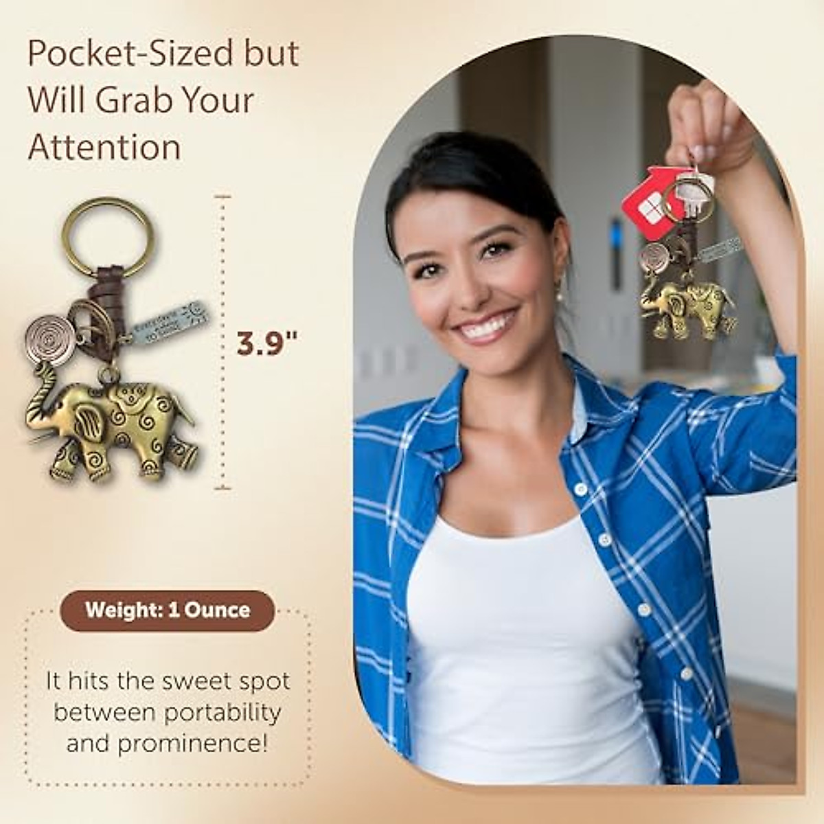 AuPra Elephant KeyChain Gift Women & Men Leather Funny KeyRing Home Car Keys Holder Ladies Good Luck Animal Present