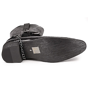 Metrocharm Diego-01 Men's Belt Buckle Chain Strap Western Cowboy Boots (11, Black)