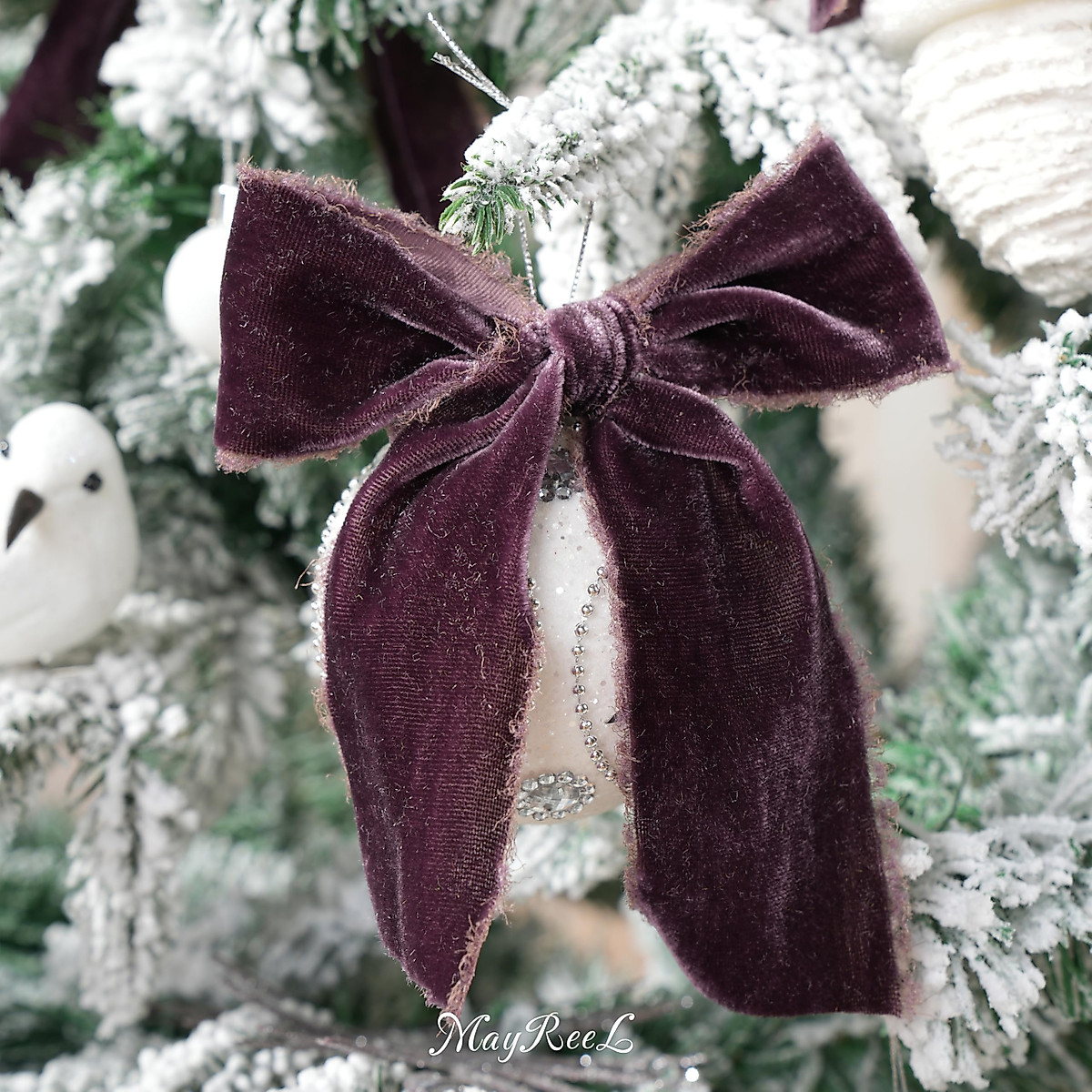 MAYREEL 2 Inch Plum Velvet Ribbon Hand Torn Dark Purple Silk Frayed Edge for Bridal Bouquets Invitations Wedding Vow Books Gift Baskets Hair Bows 3 Yards