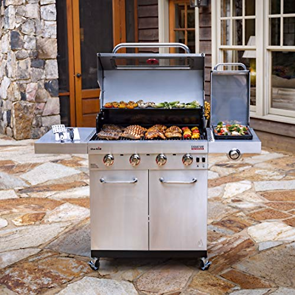 Char-Broil 463255721 Signature TRU-Infrared 4-Burner Cabinet-Style Windowed Gas Grill, Stainless